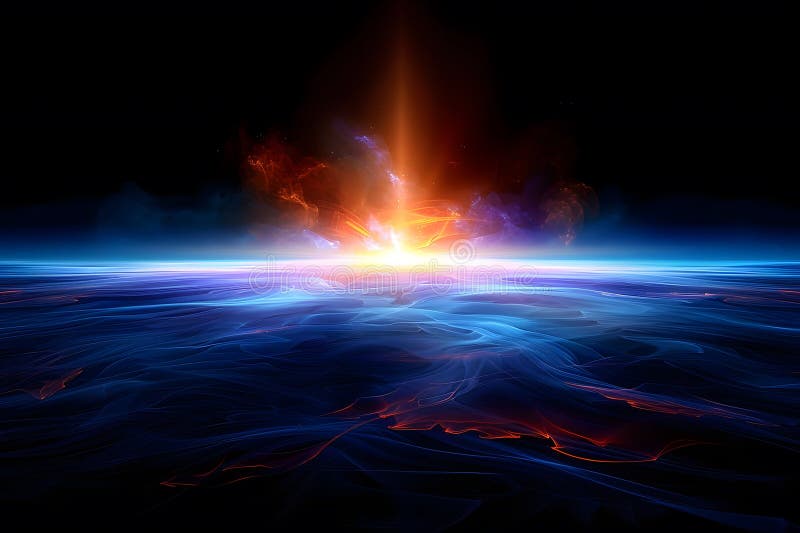 Spectacular Cosmic Explosion Over Digital Ocean Landscape, Generative ...