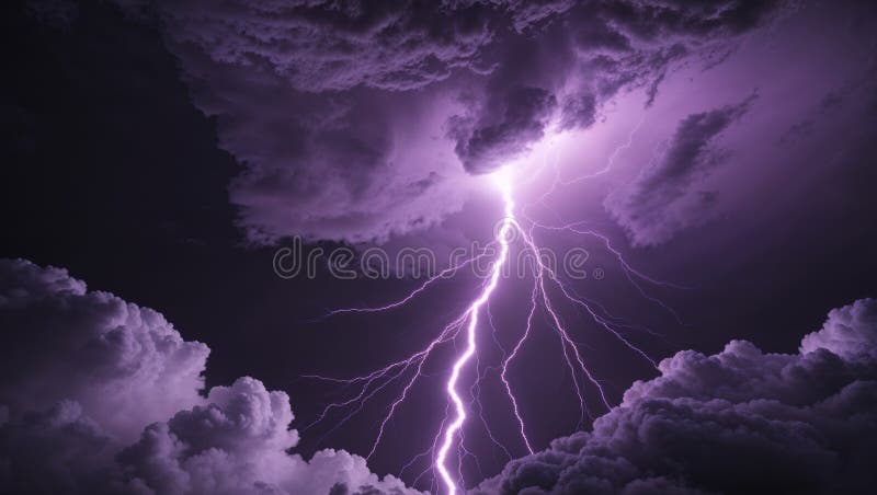 A Purple Sky with a Lightning Bolt Over the Ocean Stock Photo - Image ...