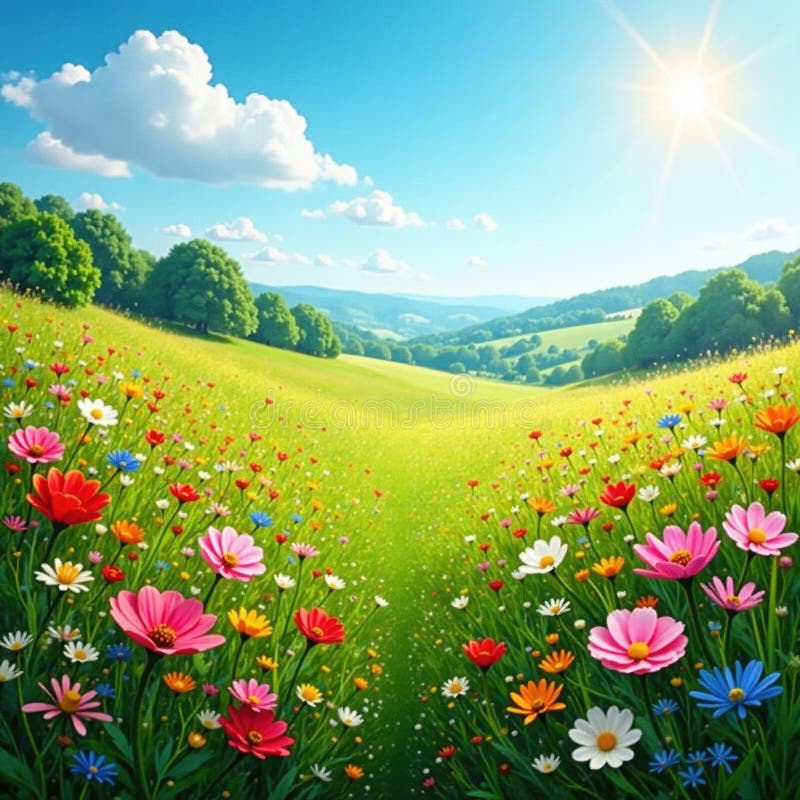 Spectacular Display of Wildflowers in a Sun Drenched Meadow , Botany ...