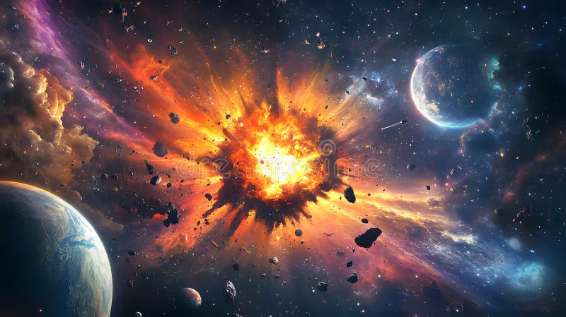 Cosmic Space Explosion with Planets and Nebula Background Stock ...