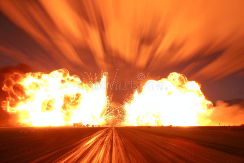 Spectacular Explosion at Night with Vivid Orange Flames Stock Image ...