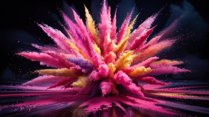 Spectacular Explosion of Pink and Yellow Colors in Dark Night Stock ...
