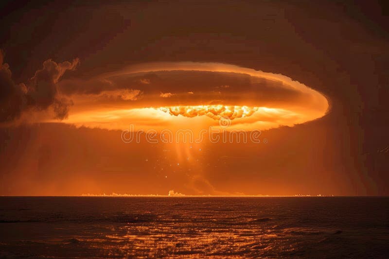 Spectacular Explosion in the Sky Over the Ocean at Sunset. Dramatic ...
