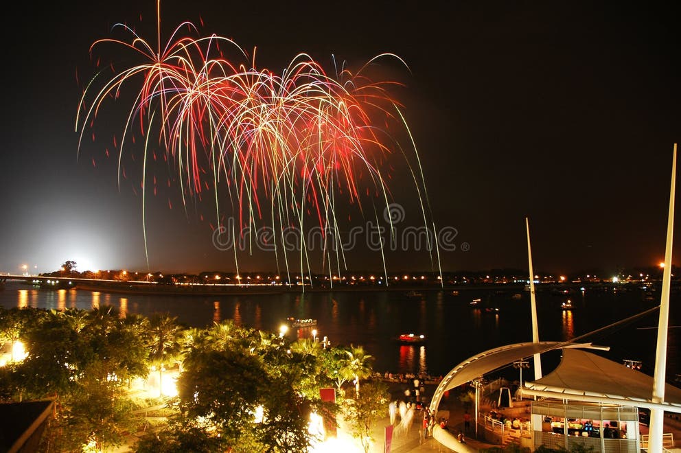 Spectacular Fireworks by the Bay Stock Image - Image of light ...