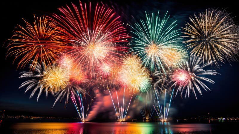 Spectacular Fireworks Display Against a Carnival Backdrop. Stock Photo ...