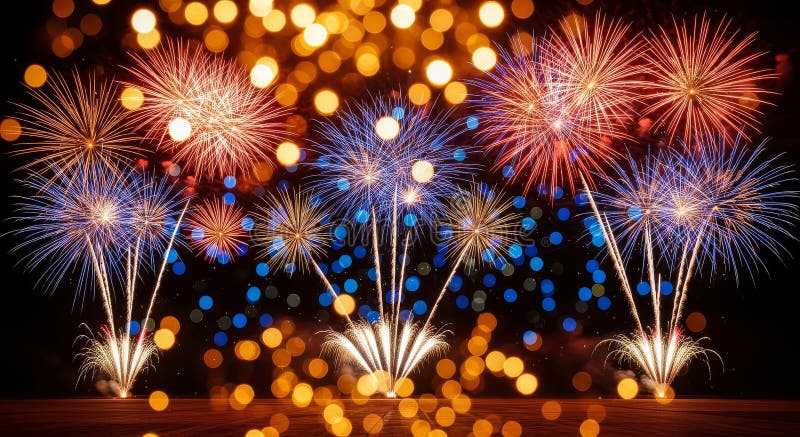 Spectacular Fireworks Display with Bokeh Lights Stock Image - Image of ...