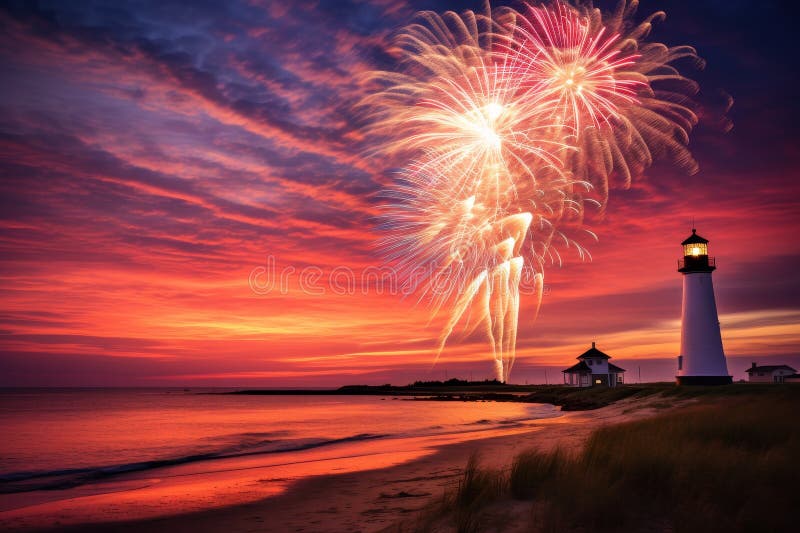 Spectacular Fireworks Display Celebrating American Independence Against ...