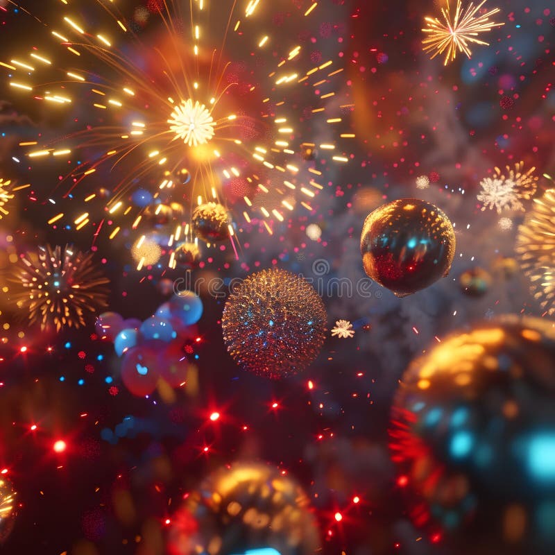 Spectacular Fireworks Display with Glowing Spheres Stock Illustration ...