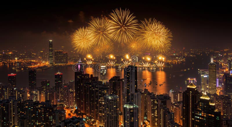 Spectacular Fireworks Illuminate a Modern City Skyline with Colorful ...