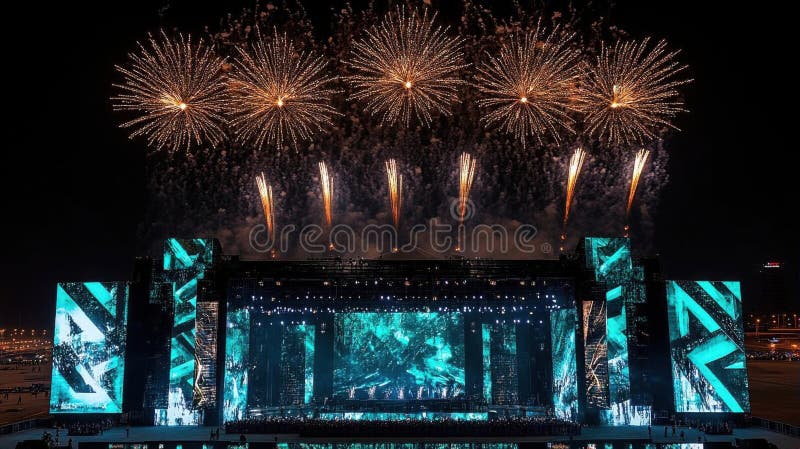 Vibrant Outdoor Concert Stage Fireworks Display Stock Photos - Free ...