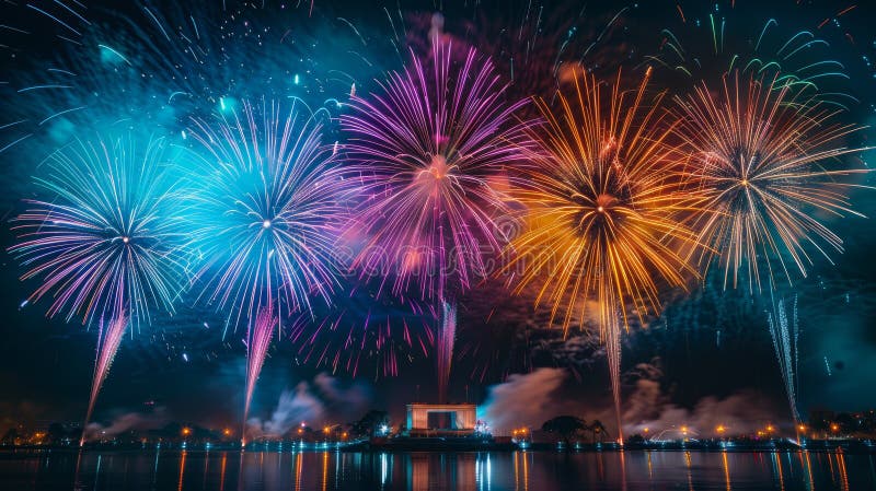 Spectacular Fireworks Display Over the Waterfront on Independence Day ...