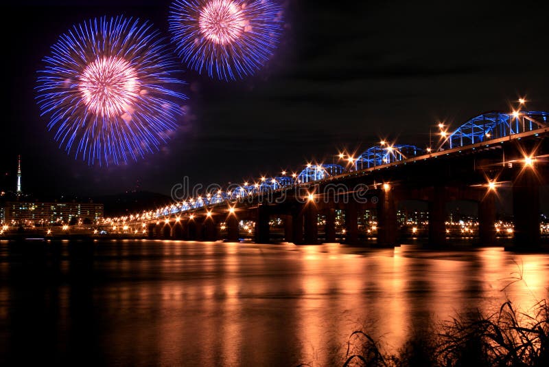 Spectacular Fireworks Festival at Han River Stock Image - Image of ...