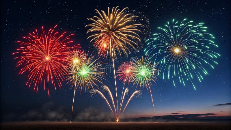 Fireworks Illuminate Starry Night Stock Illustration - Illustration of ...