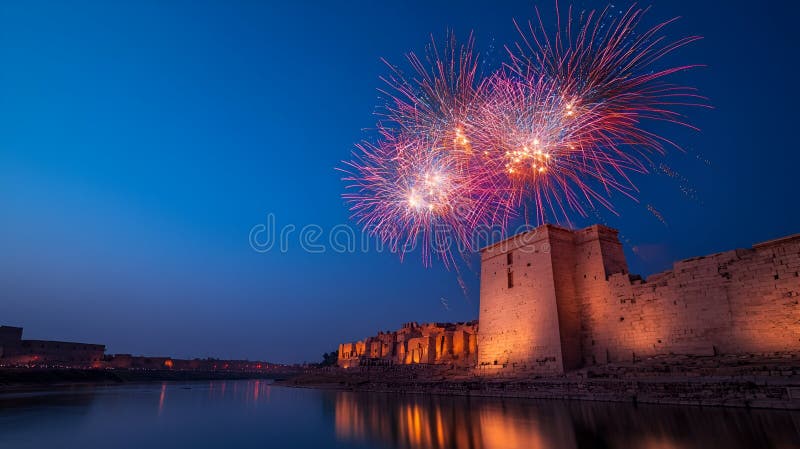 Philae Temple Fireworks stock photo. Image of fireworks - 371139008