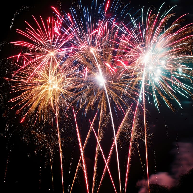 Spectacular Fireworks in Night Sky Stock Illustration - Illustration of ...