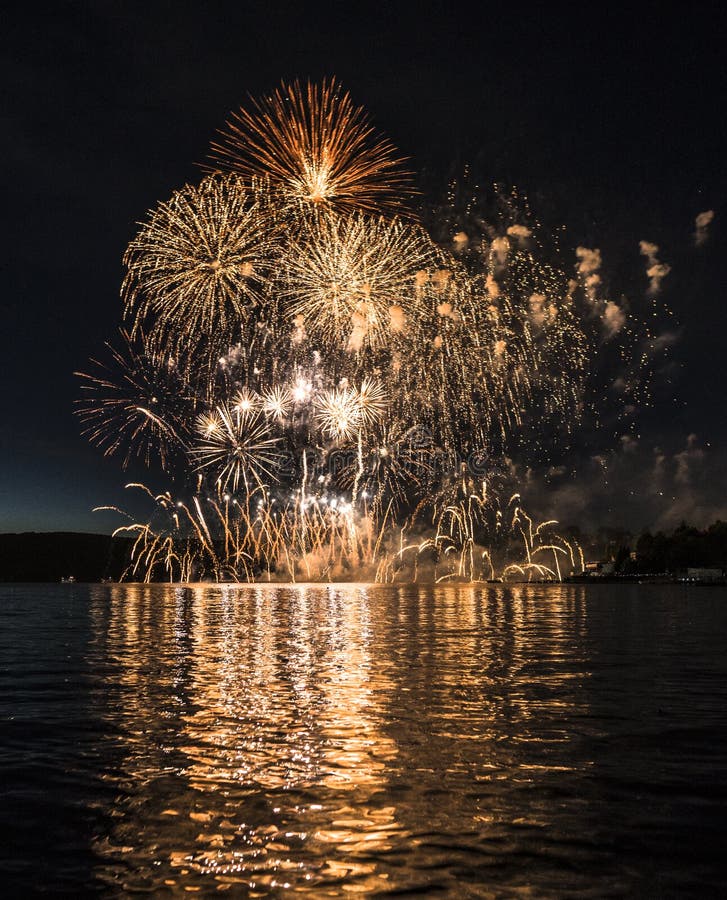 Fireworks at the lake stock image. Image of celebrate - 146150655