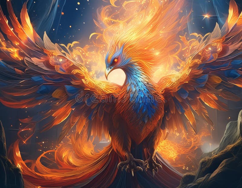 Magic Phoenix with Fire All Around Him Stock Illustration ...