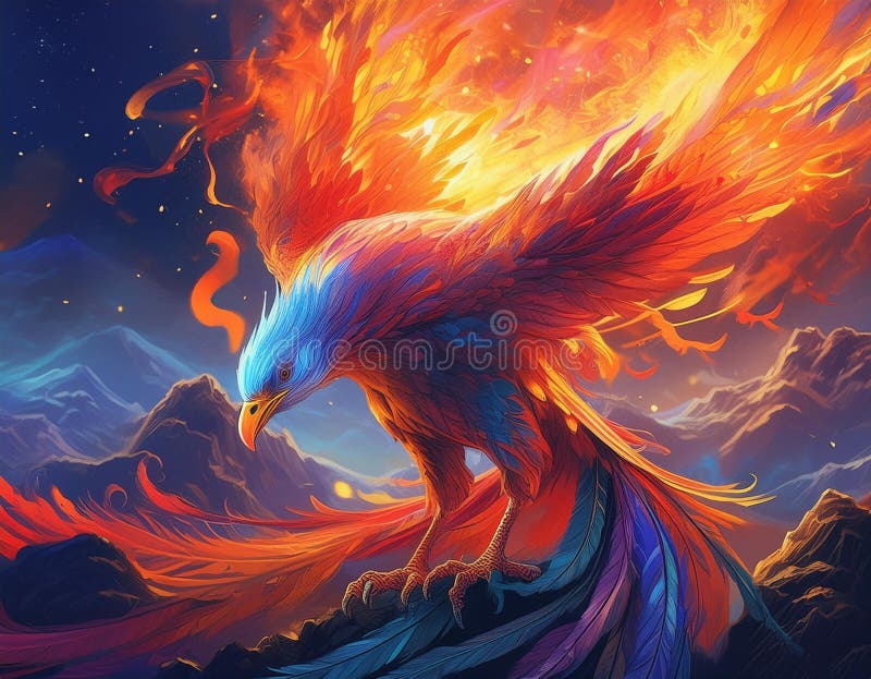 Magic Phoenix with Fire All Around Him Stock Illustration ...