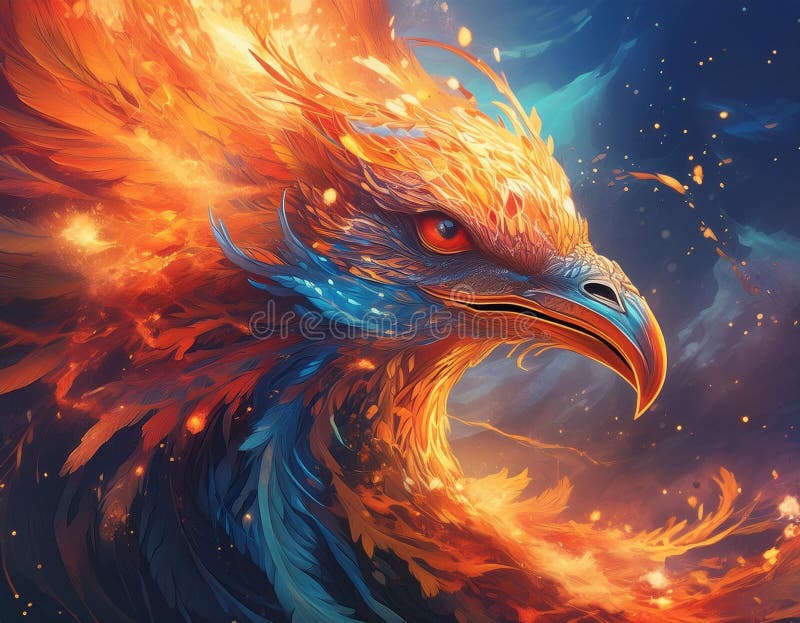 Magic Phoenix with Fire All Around Him Stock Illustration ...