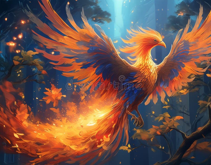 Magic Phoenix with Fire All Around Him Stock Illustration ...