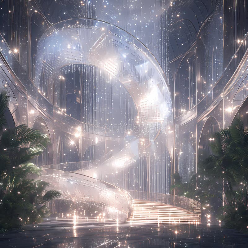 Spectacular Indoor Waterfall with Crystal Cascade Stock Illustration ...