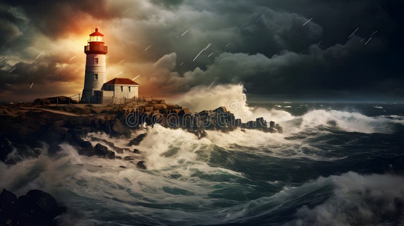 Spectacular Lighthouse Provide Light during a Large Storm on the ...