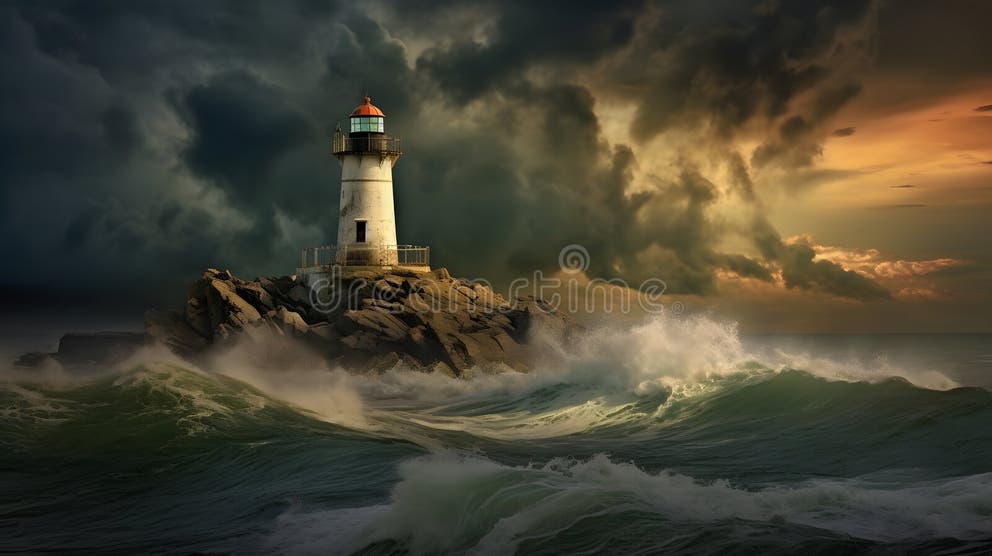 Spectacular Lighthouse Provide Light during a Large Storm on the ...