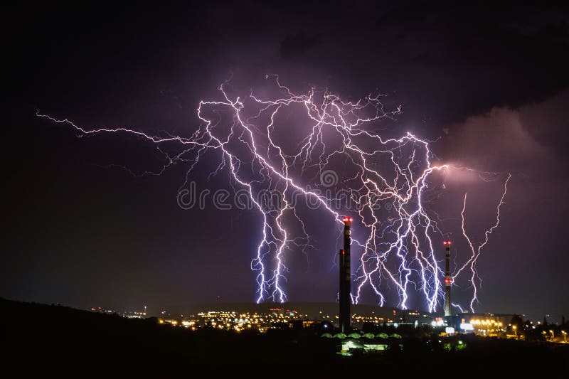 Spectacular Lightning Over City Stock Image - Image of storm, wild ...