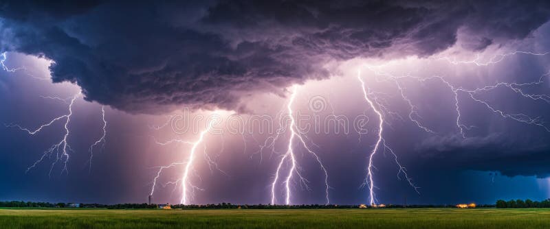 Spectacular Lightning Storm Over Open Field at Night with Dramatic ...