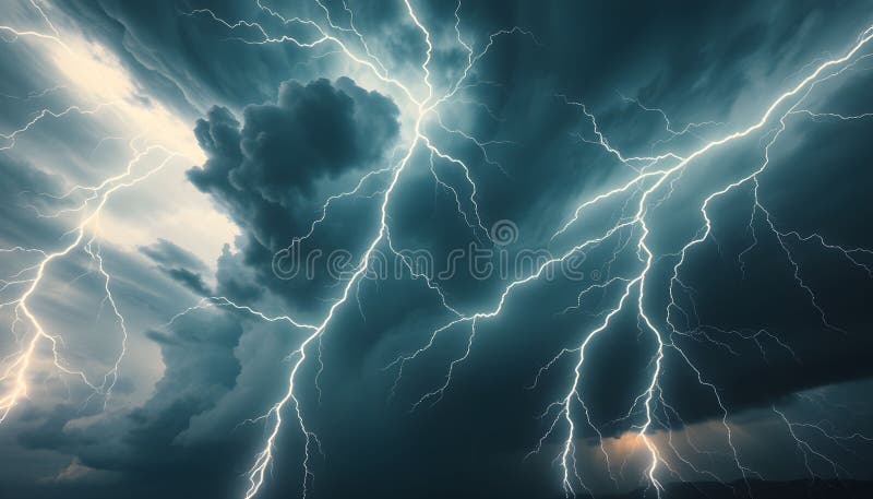Spectacular Lightning Strikes Illuminating the Night Sky Stock ...