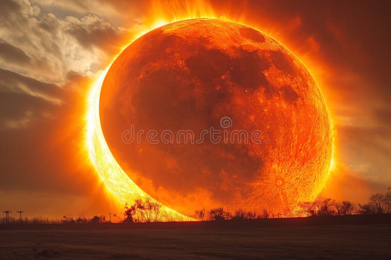 A Spectacular Lunar Eclipse, the Sun Hides Behind the Giant Moon Stock ...