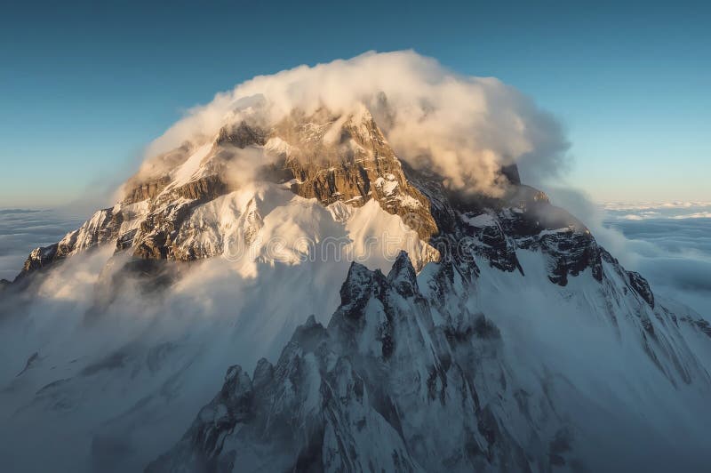 Lenticular Cloud Cap on Mount Rainier at Sunrise Stock Illustration ...