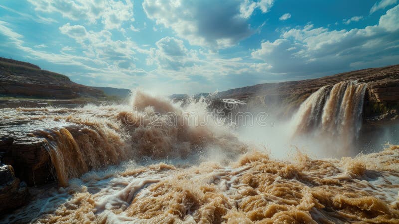 Spectacular Mountain Cascade Scene of Waterfall. Stock Illustration ...