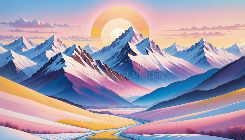 Spectacular Mountain Landscape with a Golden Sun Setting Behind the ...