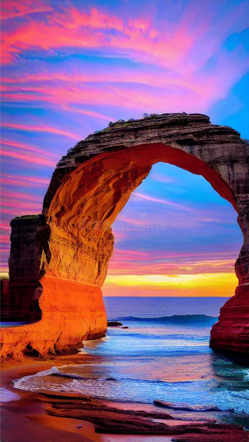 Spectacular Natural Arch Formation at Sunset Illustration Artificial ...