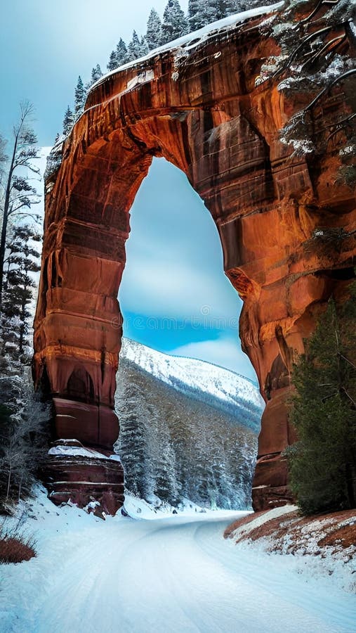 Spectacular Natural Arch Formation at Winter Illustration Artificial ...