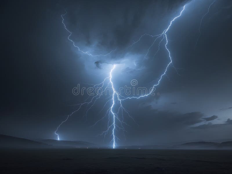 Spectacular Night Lightning Storm Over a Grassy Plain Power and Mystery ...