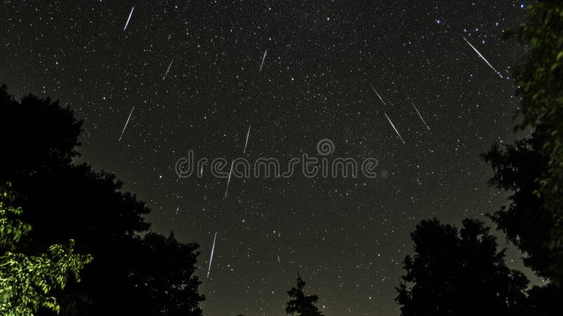 Spectacular Night Sky Meteor Shower Over Forest Stock Image - Image of ...