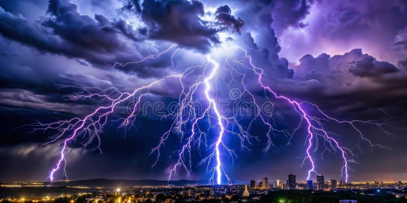 Spectacular Nighttime Display of Multiple Lightning Bolts Striking Over ...