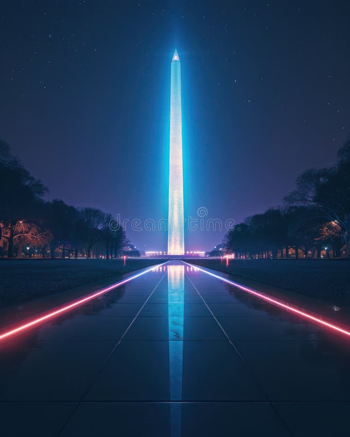 Spectacular Nighttime View of Illuminated Monument with Neon ...