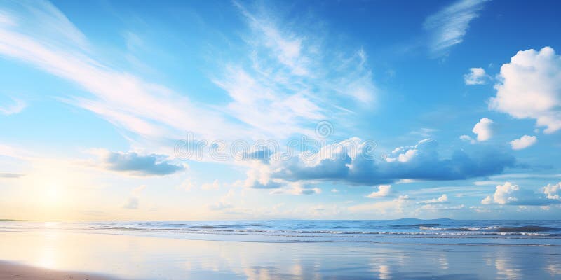 Spectacular Ocean View, Flat Horizon with Beautiful Blue Sky and Clouds ...