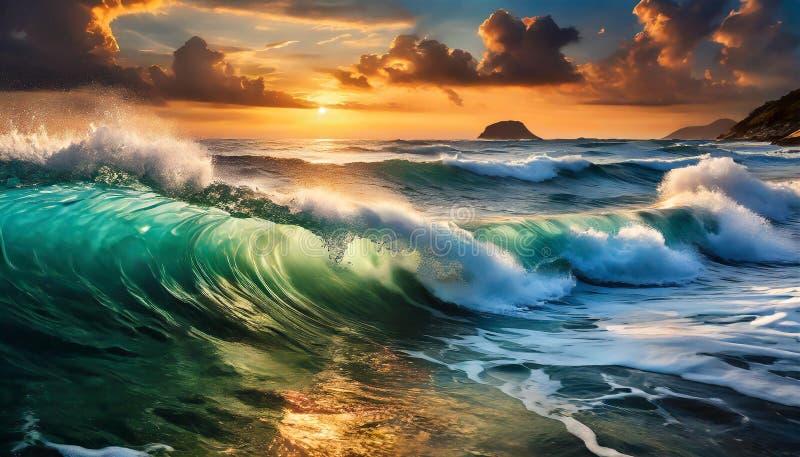 Spectacular Ocean Wave Crashing at Sunset with Vibrant Sky and Dramatic ...