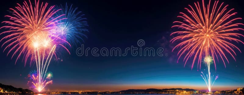 Spectacular Panorama Fireworks, Vibrant Stock Photo, AI Generated Stock ...