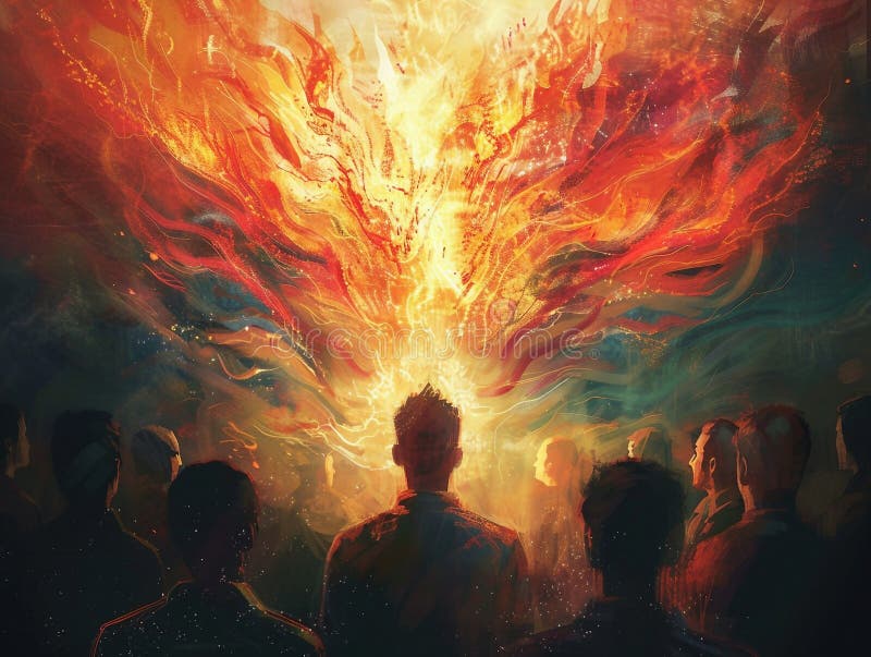 Spectacular Phoenix Bird Soaring Above a Crowd in a Blaze of Fire and ...