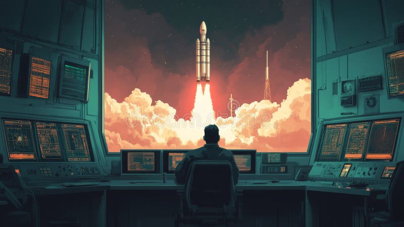 Spectacular Rocket Launch Observed from Control Room Stock Photo ...