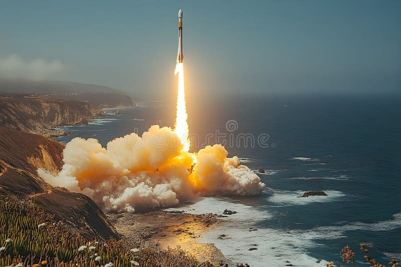 Rocket Launch Over Ocean stock illustration. Illustration of ...