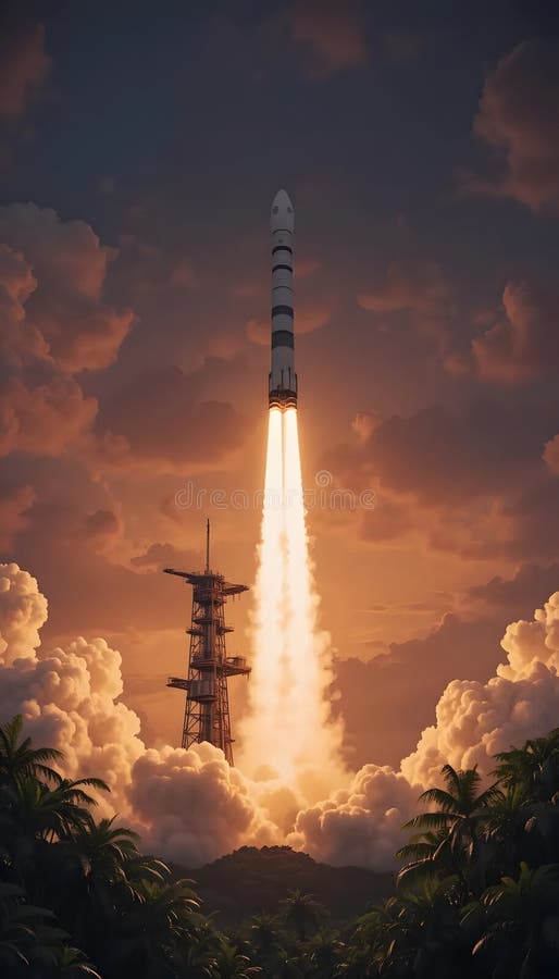 Spectacular Rocket Launch at Sunset Over Tropical Paradise: a ...