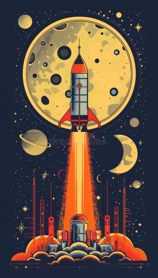 Spectacular Rocket Launch Under a Starry Moonlit Sky in a Vibrant ...