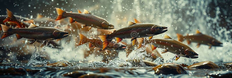 Spectacular Salmon Run with Fish Leaping Upstream in Photorealistic ... Spectacular Salmon Run with Fish Leaping Upstream in Photorealistic ...
