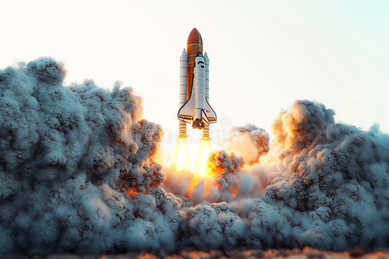 Space Shuttle Blasting Off in Clouds of Smoke Stock Photo - Image of ...